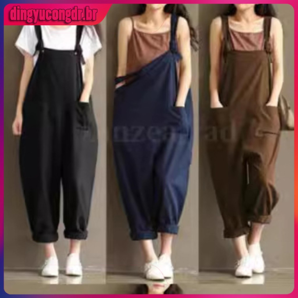 Roupa De Linho Casual Feminina Harem Jumpsuit | Shopee Brasil