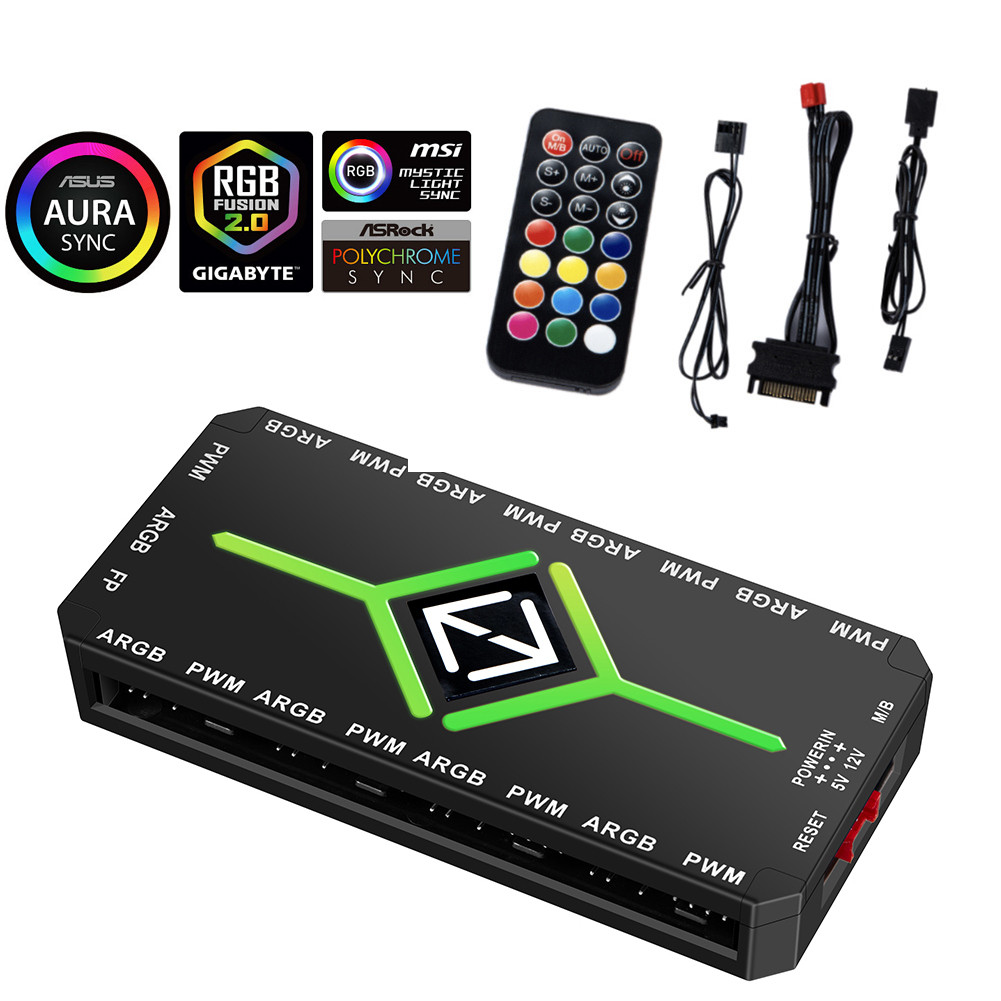 Divisor De Hub PWM E ARGB De 1 A 9 Portas 3 Em 1 Com Controle Remoto Para Ventilador De Caixa De ...