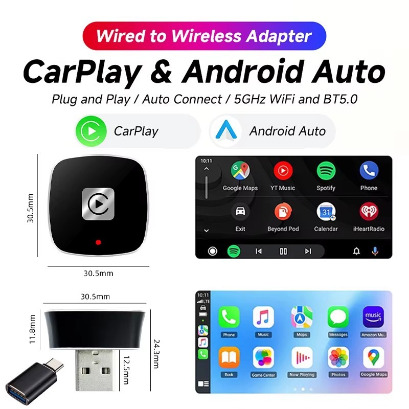 CarPlay Sem Fio Android Adaptador Automático 2 Em 1 Mini Caixa Plug & Play AI Box BT WiFi Para ...
