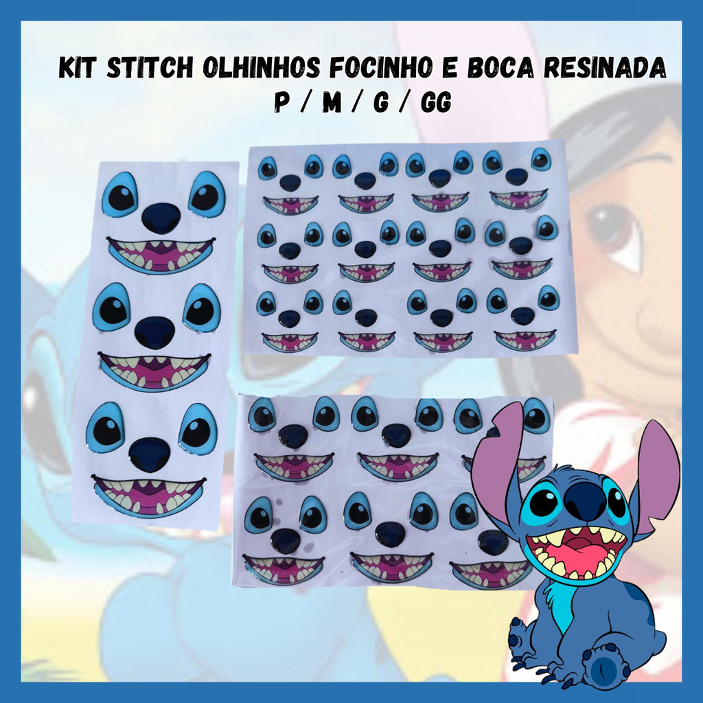 Kit Stitch Olhinhos Adesivos Resinados Lilo Angel Biscuit Olhos Feltro ...