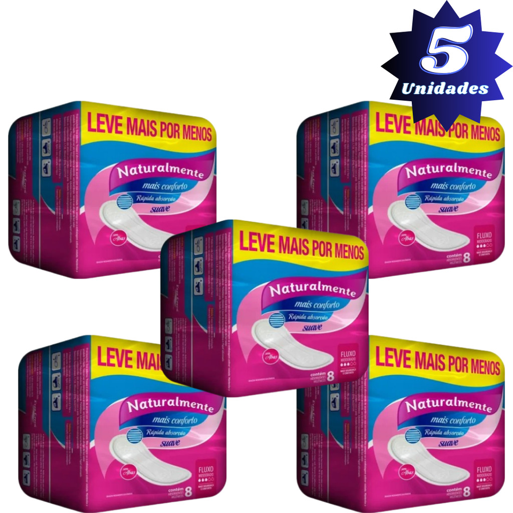 KIT 5 ABSORVENTE NATURALMENTE SEM ABAS LEVE+ PAGUE- CONTÉM 8 UNIDADES ...
