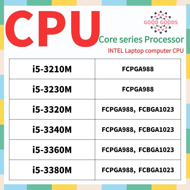 i5-3210M 3230M 3320M 3340M 3360M 3380M INTEL Core i5 Série Laptop CPU ...