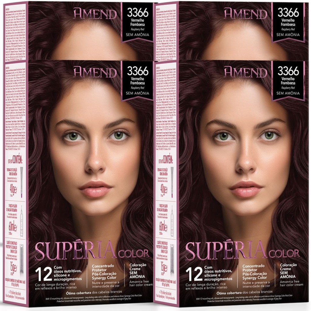 Kit Tonalizante Amend Supéria Color 3366 Vermelho Framboesa | Shopee Brasil