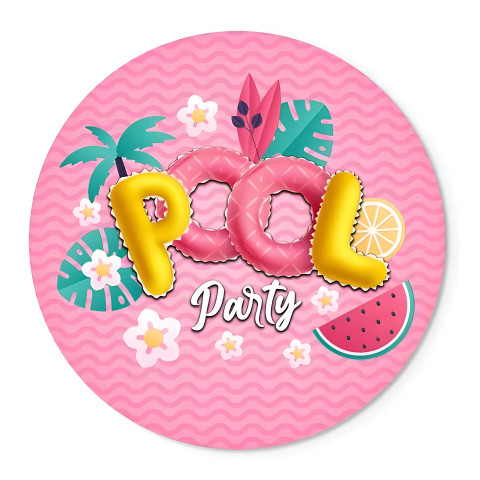Lindo Painel Festa Infantil Redondo POOL Party Rosa Tropical + Arco ...