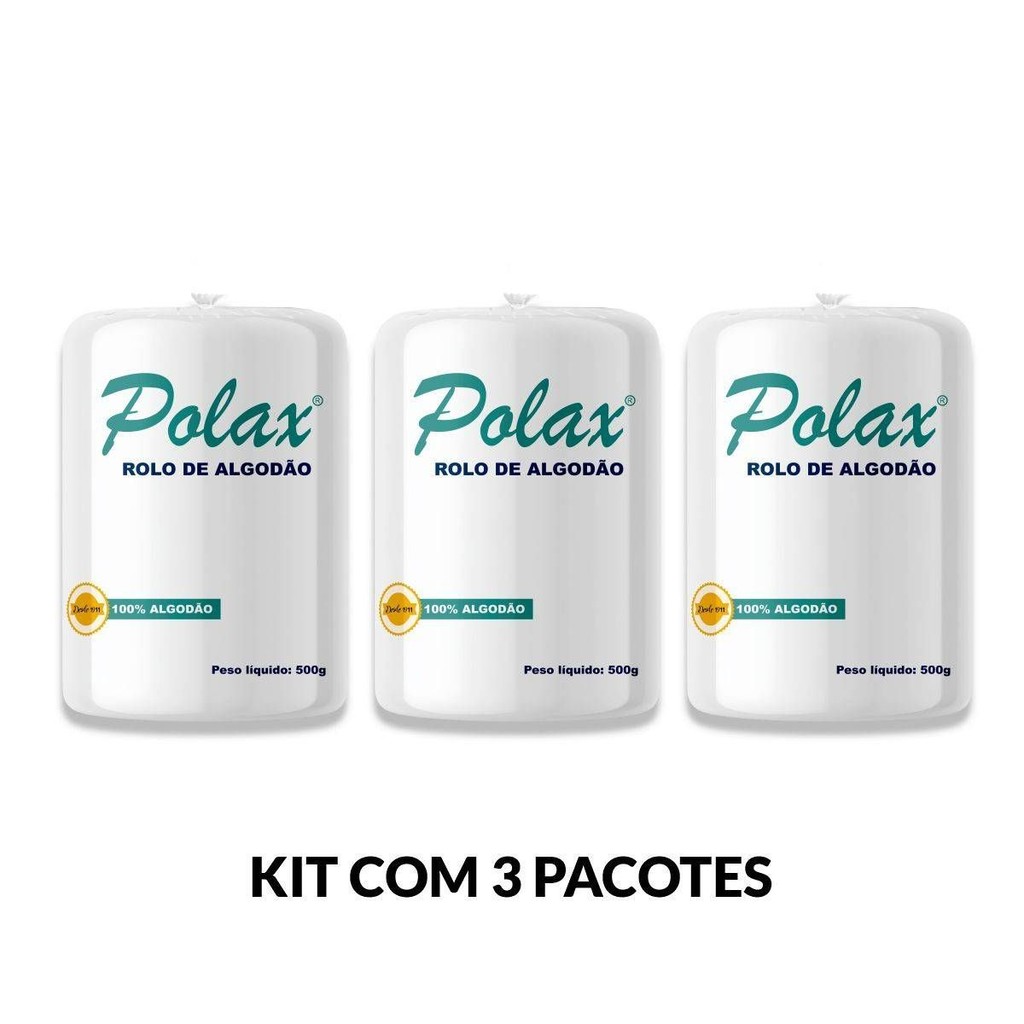 KIT COM 3 PACOTES ALGODAO POLAX ROLO - 500G | Shopee Brasil