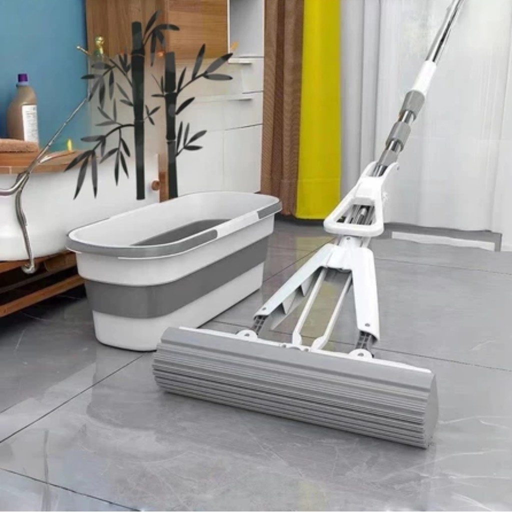 Conjunto de balde e esfregão dobrável Rodo Microfibra Limpeza Mop ...