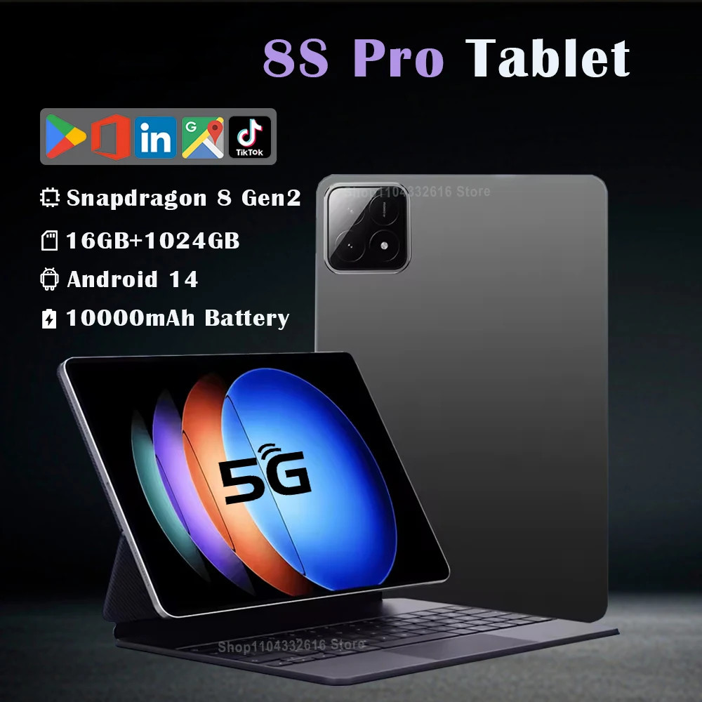 2025 Nova Almofada 8S Pro Versão Global Tablet Android 14 Snapdragon 8 Gen2 16GB + 1TB GPS 5G ...