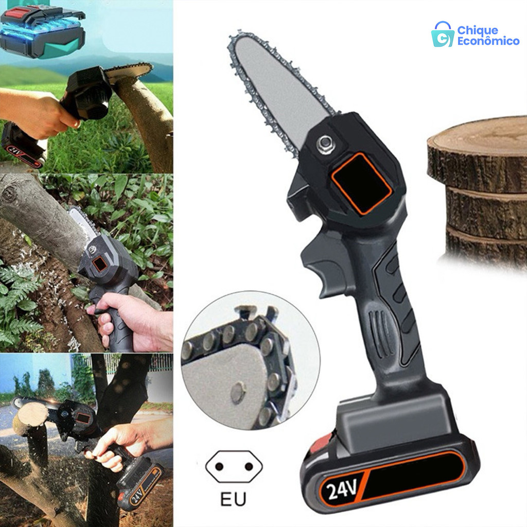 Mini Motosserra 4 Polegadas, Moto Serra Elétrica A Bateria 600w 24v e ...