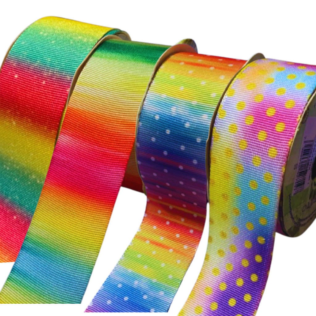Fita de Gorgurão Colorido Arco-iris Art Fitas 09/38mm - 10 metros Poa ...