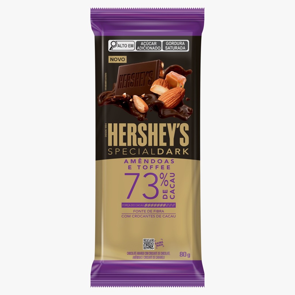 Barra de chocolate special dark 73% Amêndoa e Toffee de 80g- Hershey's | Shopee Brasil