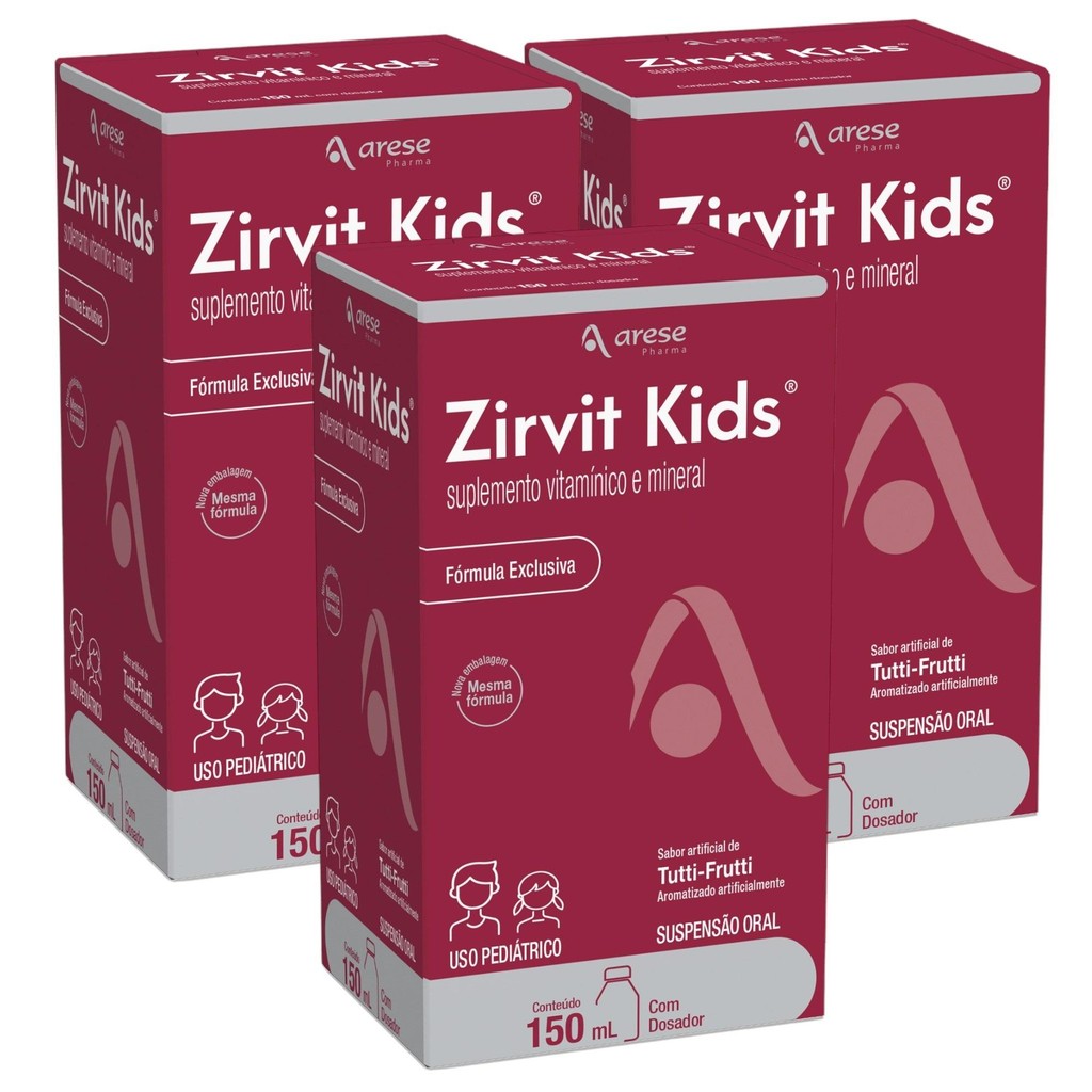 Kit Zirvit Kids Arese Sabor Tutti-Frutti Com 3 Caixas De 150ml Cada ...