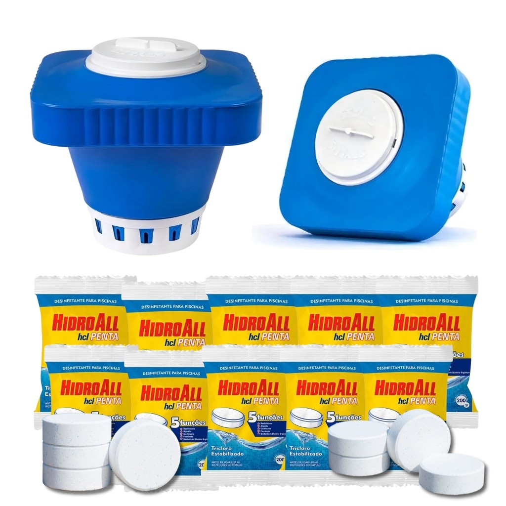 Kit Tratamento Piscina: Clorador Grande + 10 Unidades De Cloro Tabletes ...