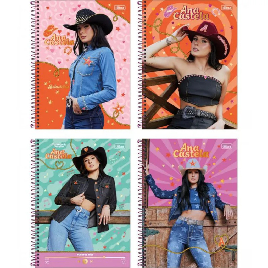 Kit Caderno Ana Castela 4 unidades Tilibra 80 folhas Espiral Sortido ...