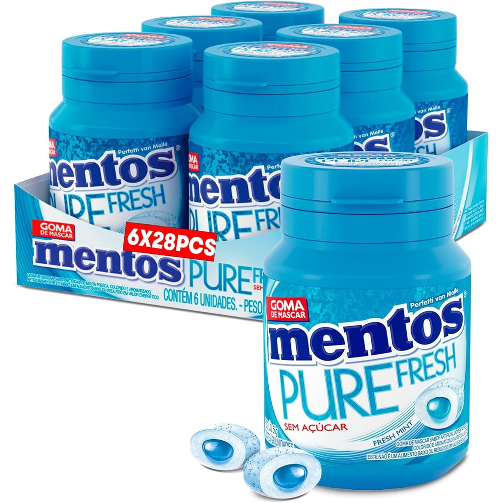 Kit 6 Chiclete Pure Fresh Mint Azul Pote Mentos 56g/cada | Shopee Brasil