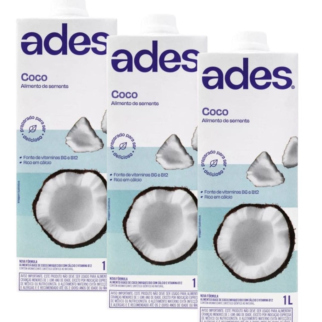 Kit com 3un Bebida Vegetal Ades 1L Coco Bebida Vegetal Sem Lactose e ...