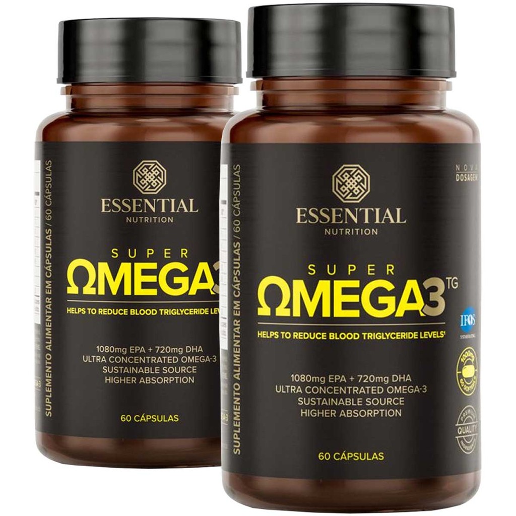 Kit 2x Omega 3 1000mg Essential Nutrition 60 Cápsulas Cada | Shopee Brasil