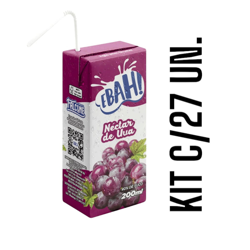 Kit 27 Un Suco Nectar Uva Ebah 200ml | Shopee Brasil