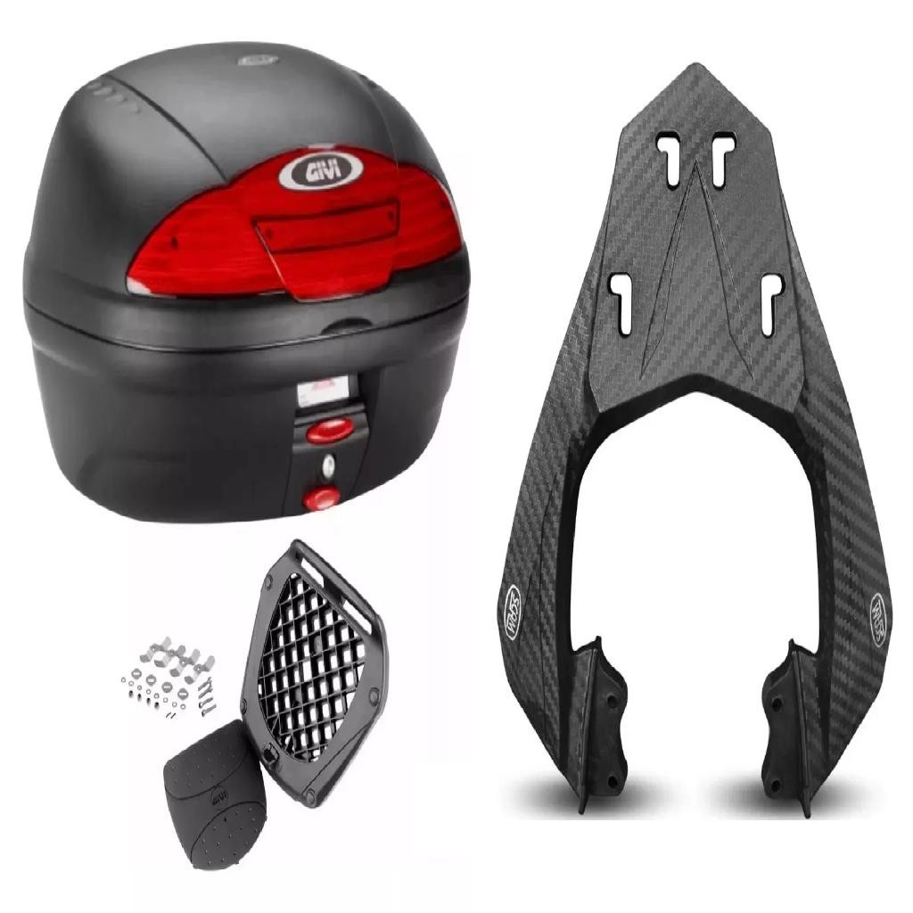 KIT BAÚ MOTO TRASEIRO 45L MONOLOCK SIMPLY E450N GIVI + BAGAGEIRO SCAM Fz25 2018 2019 2020 2021 ...