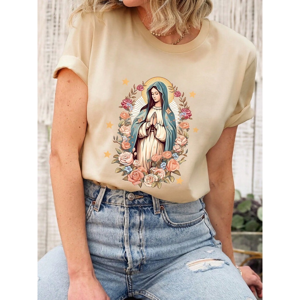 Camiseta Religião 100% Algodão Virgem Maria Católica Religiosa Feminina ...