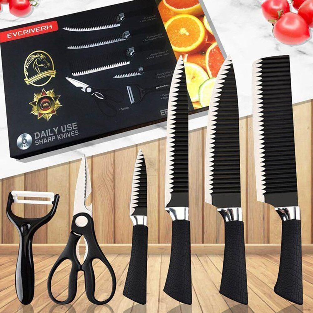 Kit de Facas de Cozinha Revestimento Antiaderente C/ 6 peças de Aço ...