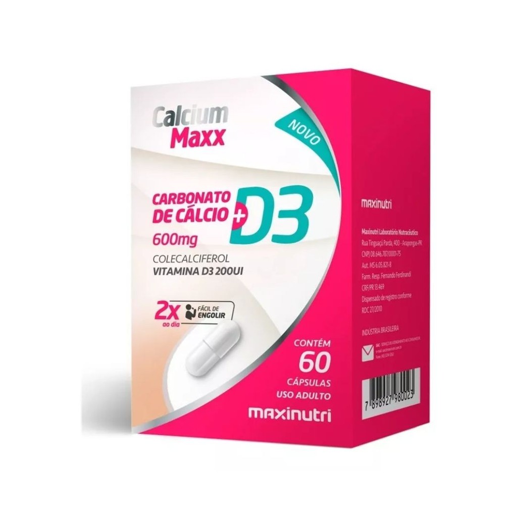 Calcium Maxx D3 Cálcio + D3 600mg Maxinutri 60 Cápsulas | Shopee Brasil