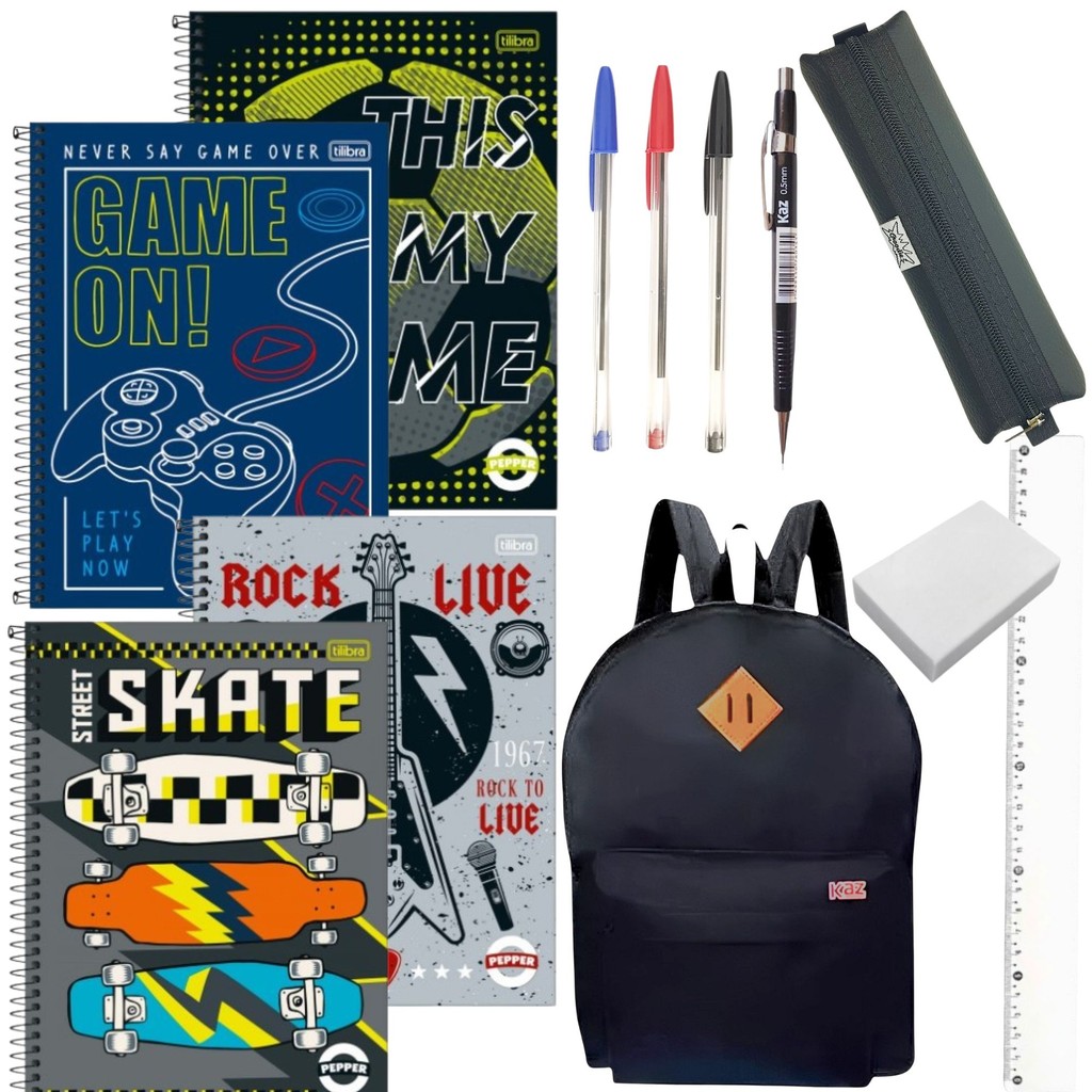 Kit Material Escolar Caderno 10 Matérias Capa Dura Tilibra Mochila ...
