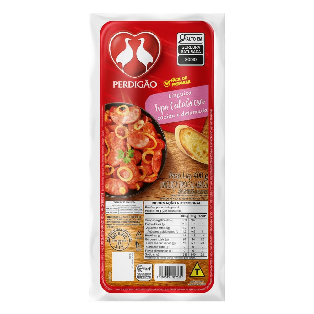 Linguiça Calabresa Defumada Cozida Perdigão 400gr | Shopee Brasil