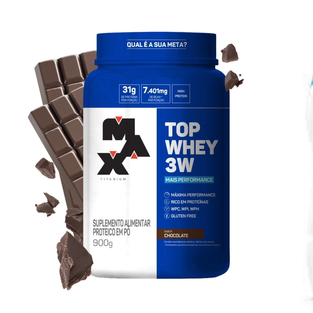 Max Titanium Top Whey 3W + Performance (900g) Chocolate | Shopee Brasil