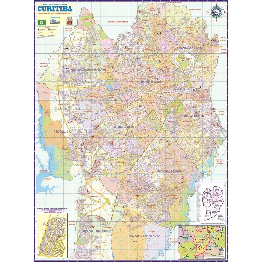 Mapa Geográfico e Político Gigante Cidade de CURITIBA - Capital do ...