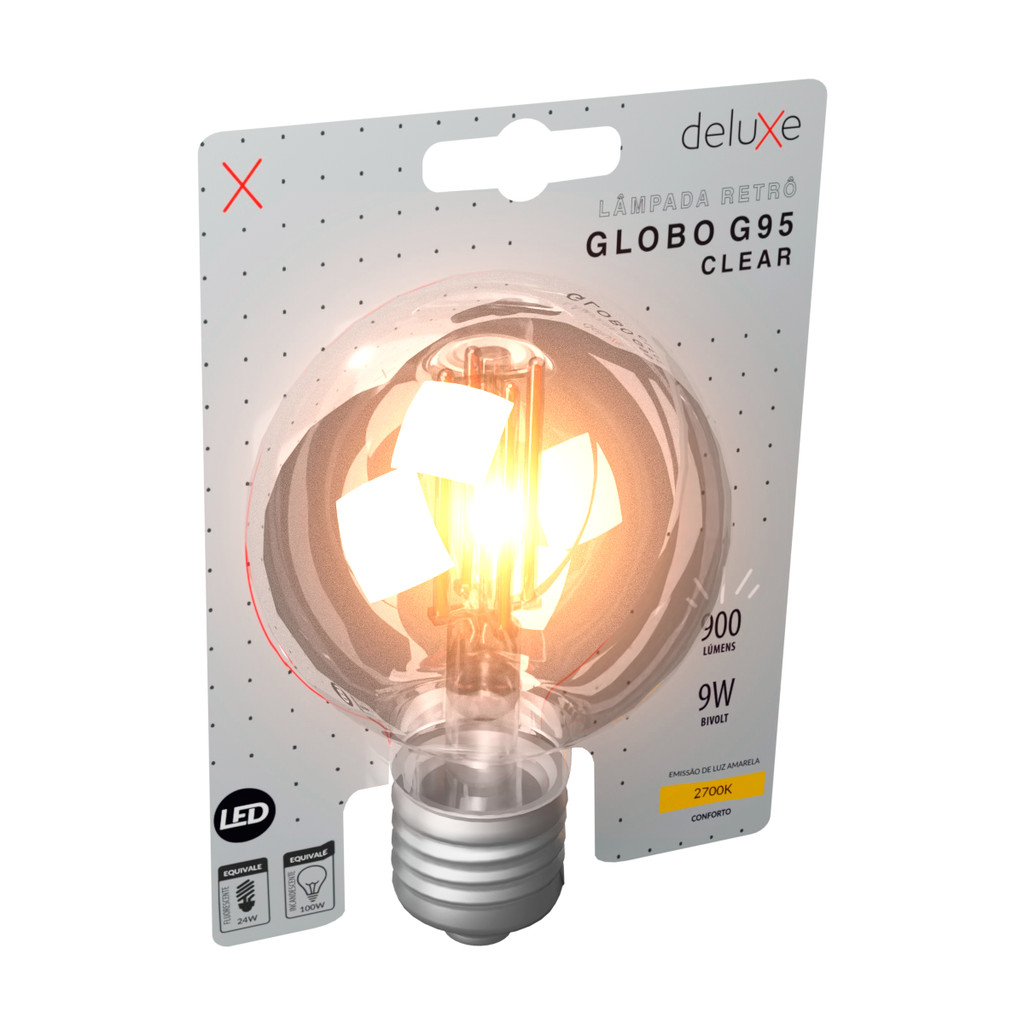 Lâmpada de Led Globo G96 Filamento Retro Vintage Clear 9W E27 2700k ...
