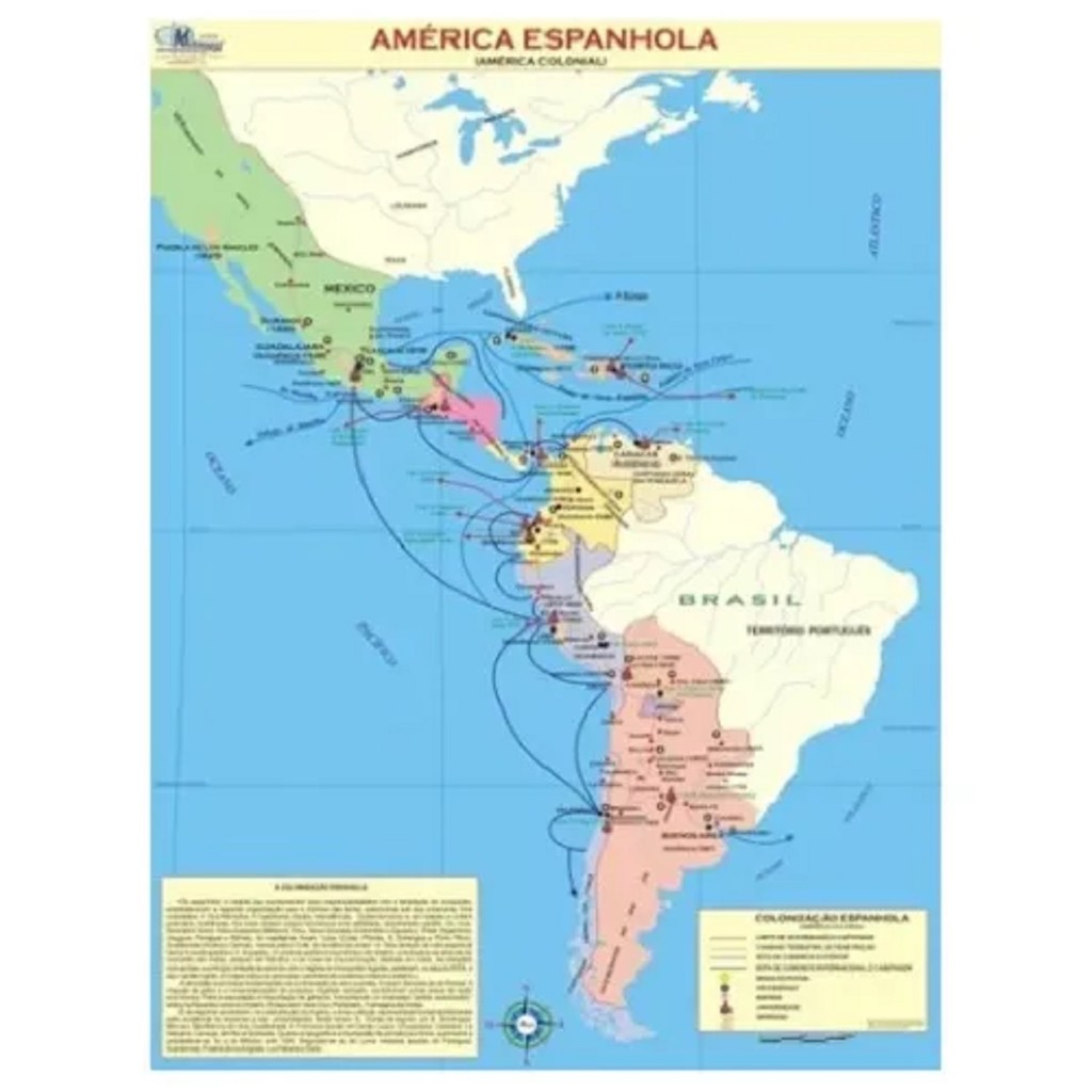 Mapa Gigante História da América Colonial Espanhola Para Aula de ...