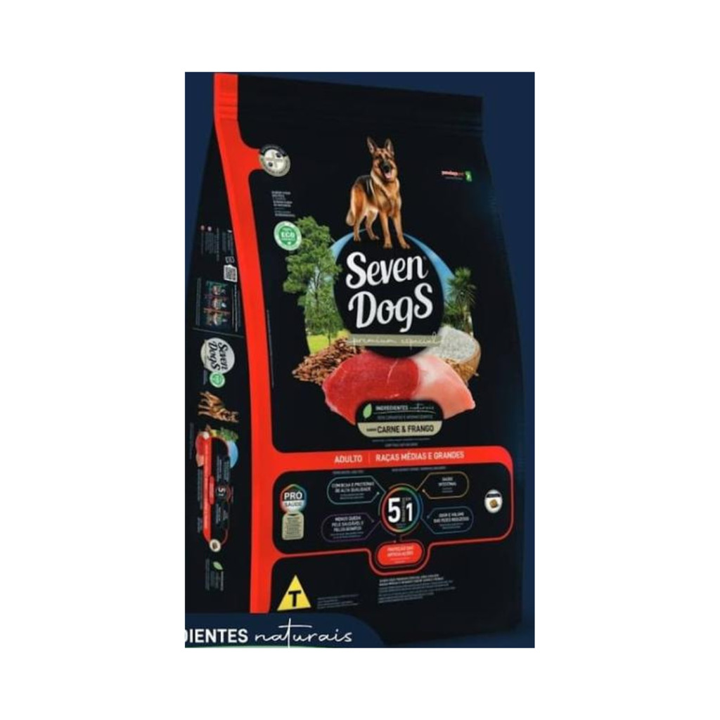 RAÇÃO SEVEN DOGS ADULTO MEDIO E GRANDE CARNE E FRANGO 18KG | Shopee Brasil