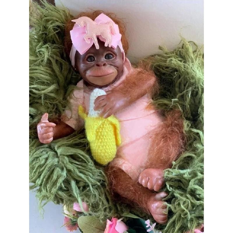 45CM Macaco Reborn Bebê Orangotangos Realista Toque Macio Fofinho Corpo ...