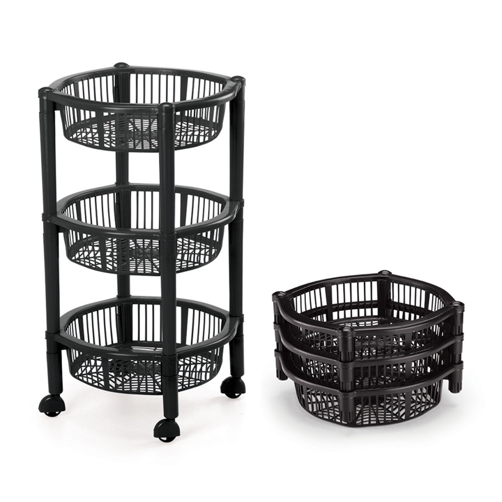 Fruteira de Chão 3 Andares Cozinha Cesto Organizador Multiuso com Rodinhas Plástico Resistente ...
