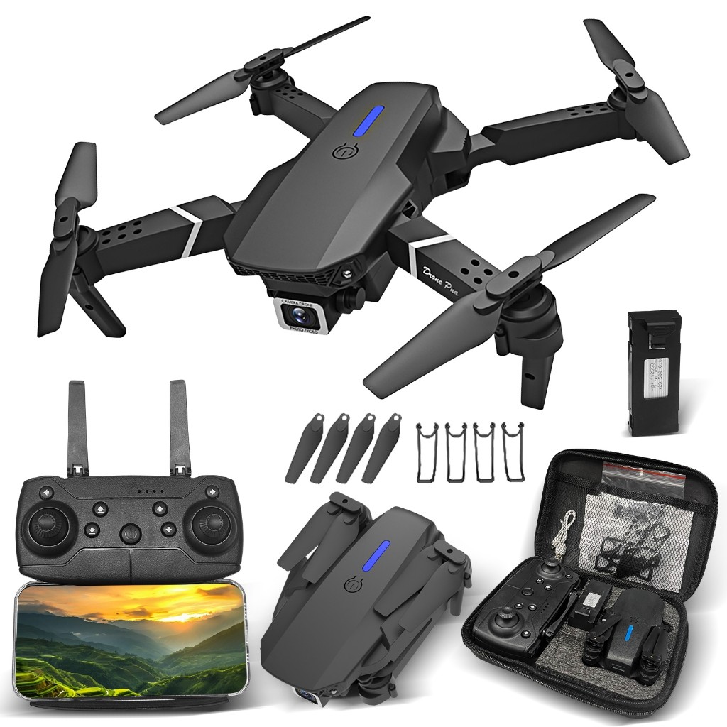 Mini Drone E88 Pro WIFI FPV Com Câmera RC Toy 4K Quadcopter Dobrável Em ...