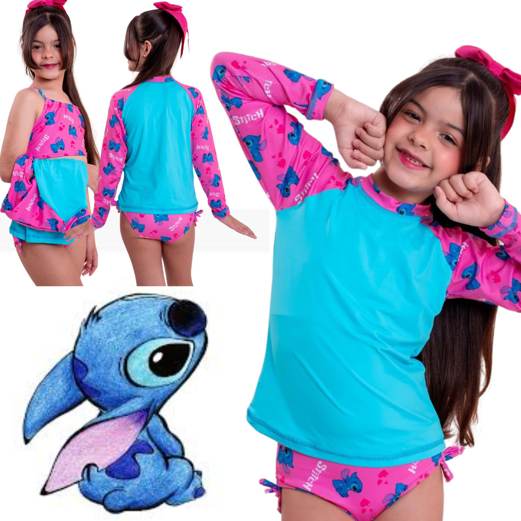 Moda Praia Manga Longa 3 Peças Stitch Verão Lançamento | Shopee Brasil