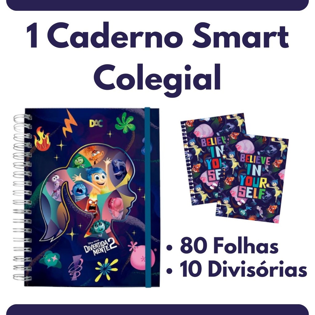 Kit Material Escolar Aula Divertidamente DAC Estojo Grande Caderno ...