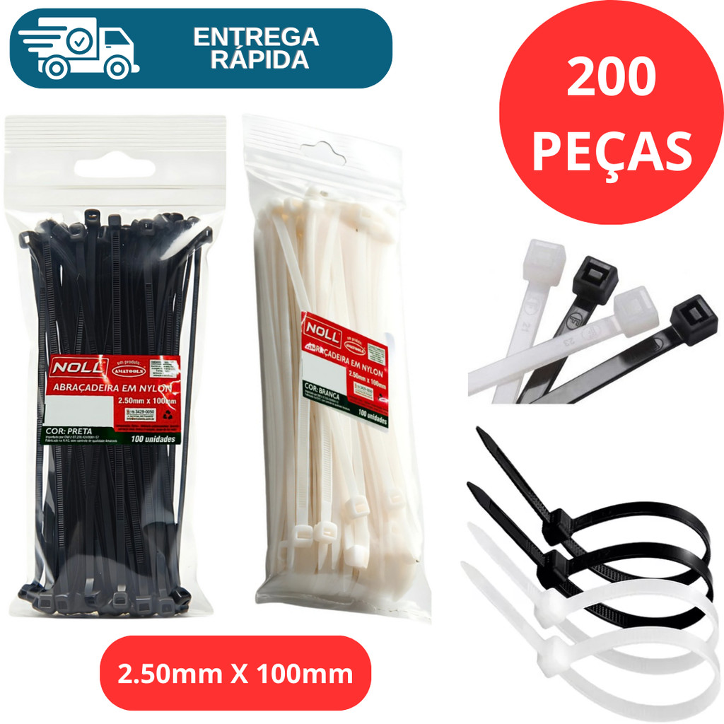Kit 200 Abraçadeira De Nylon Enforca Gato 2,5mm X 100mm Fina Cinta ...