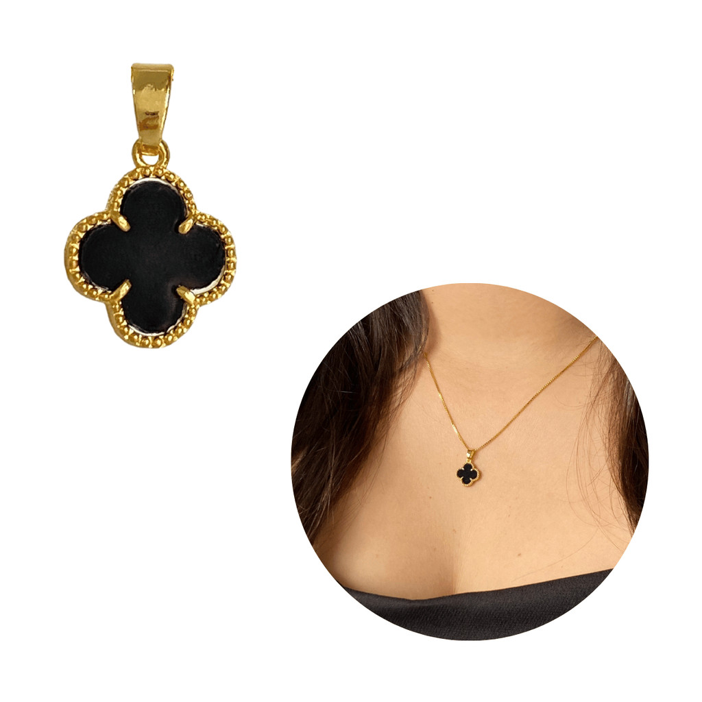 Pingente Trevo Ouro 18k Preto Modelo Virginia Banhado Moda | Shopee Brasil
