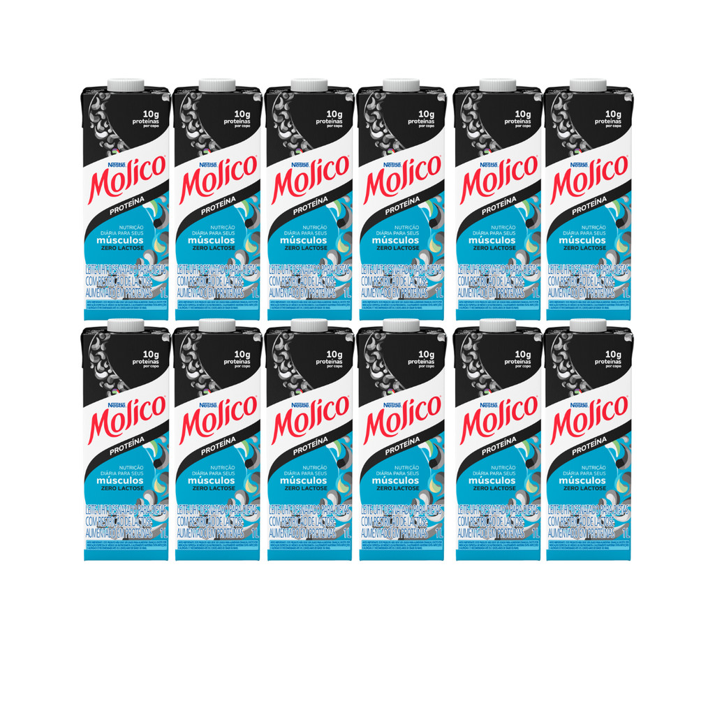 Kit C/12 Leite Desnatado Zero Lactose Molico + Proteína 1l | Shopee Brasil