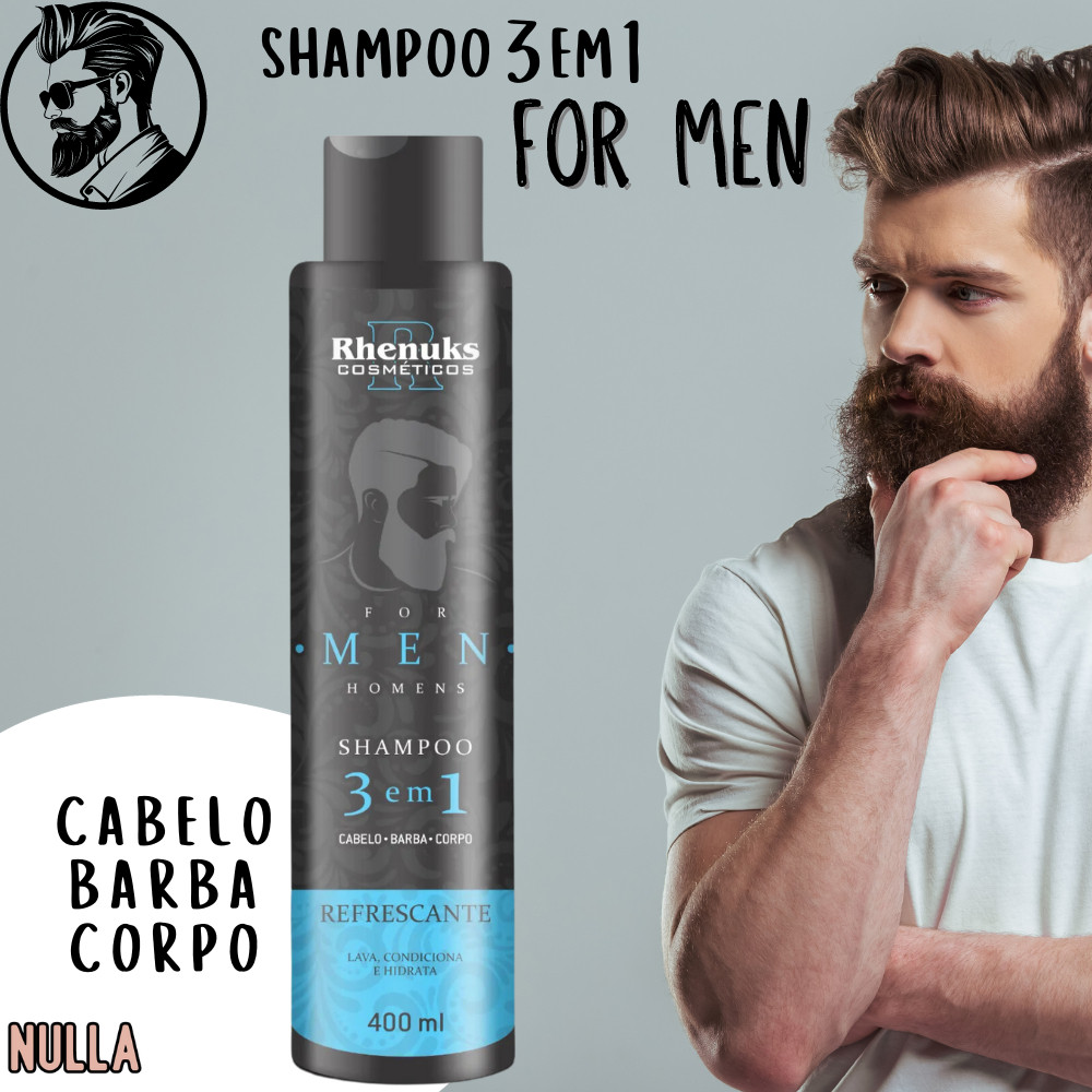 Shampoo For Men 3 em 1 para cabelo barba e corpo - lava condiciona ...