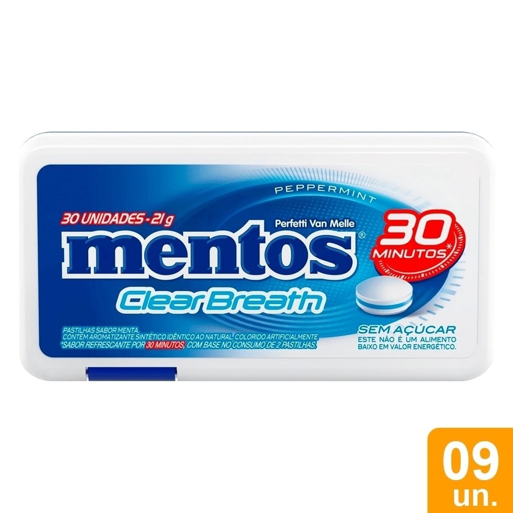 Pastilha Mentos Clear Breath Peppermint 21g - Embalagem com 9 Unidades ...