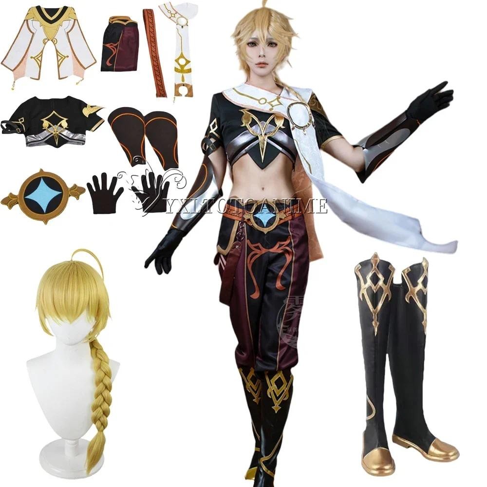 Genshin Impacto Viajante Aether Cosplay Traje Sora Kong Festa De Halloween Roupa Roupas Peruca ...