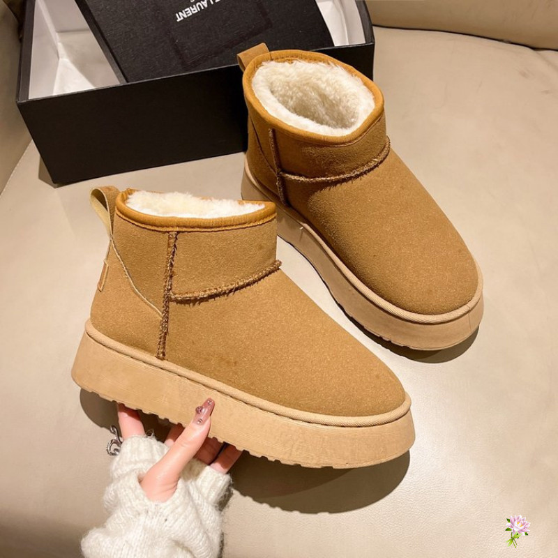Botas de inverno Mulheres Neve Quente Sapatos Casuais Nova Camurça Pele ...
