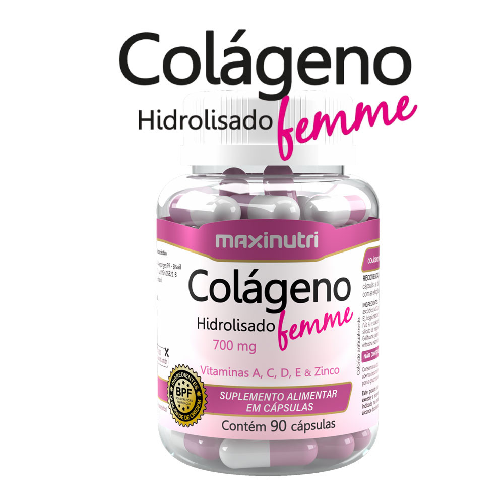 Colágeno Hidrolisado Femme Vitaminas A-C-D e Zinco 90 Cápsulas Maxinutri | Shopee Brasil