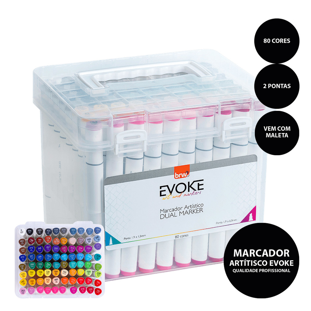 Marcador Artístico Evoke Dual Marker Estojo 80 Cores | Shopee Brasil