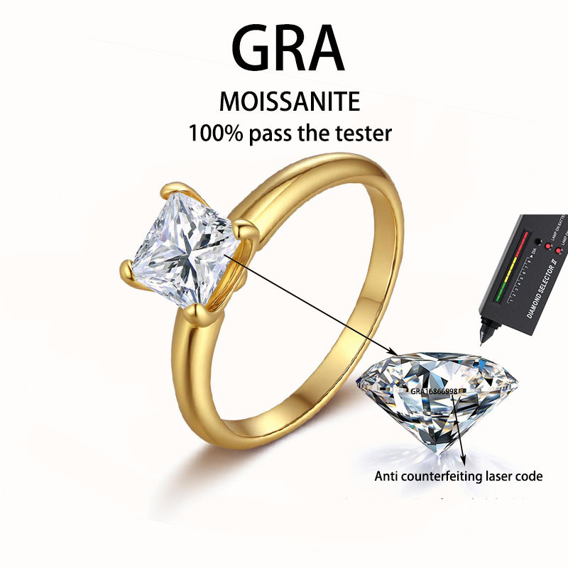Anel De moissanite Genuíno De 1ct Com Certificado GRA , Corte Quadrado De Princesa Cor D S925 ...