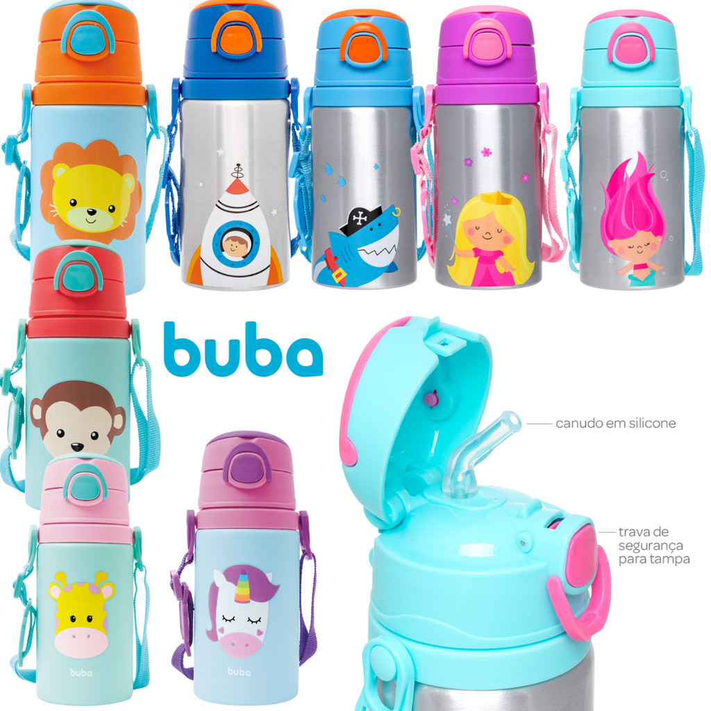 Garrafinha De Alumínio Com Canudo Buba Garrafa de água infantil buba ...