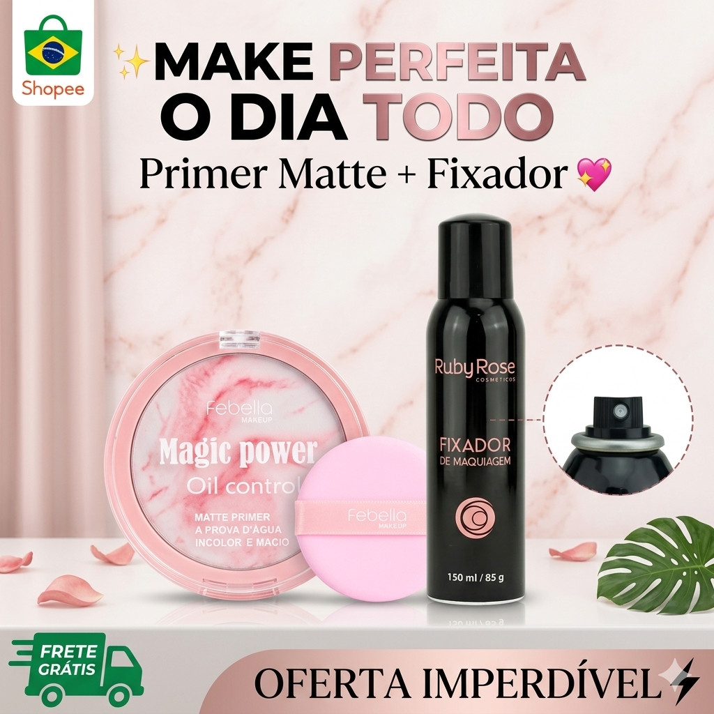 Kit Primer Matte + Fixador Ruby Rose 💖 Controle de Oleosidade | Make ...
