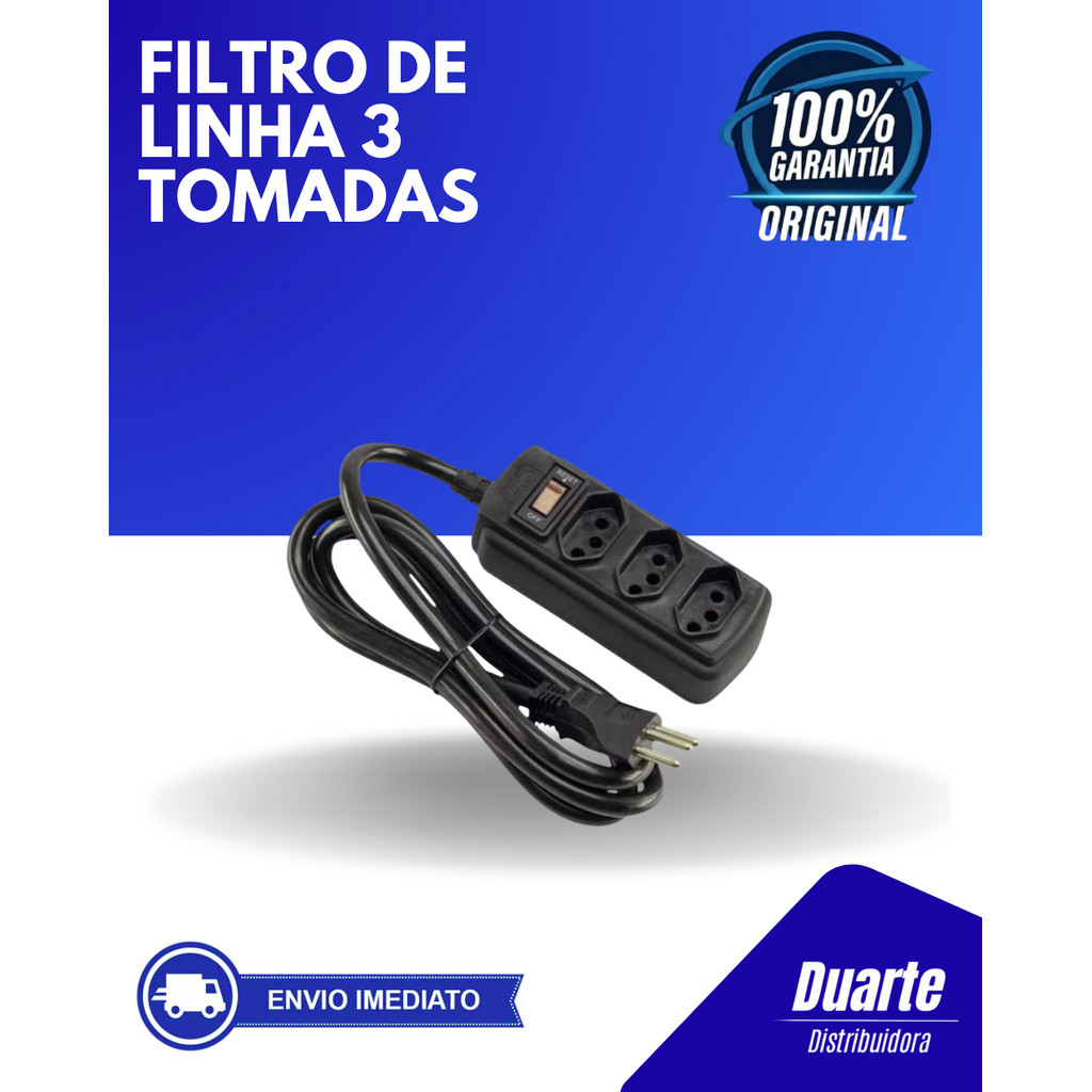 FILTRO DE LINHA 3 TOMADAS | Shopee Brasil